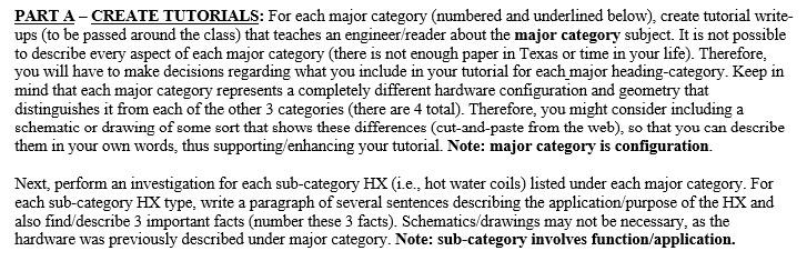 PART A-CREATE TUTORIALS: For each major category | Chegg.com