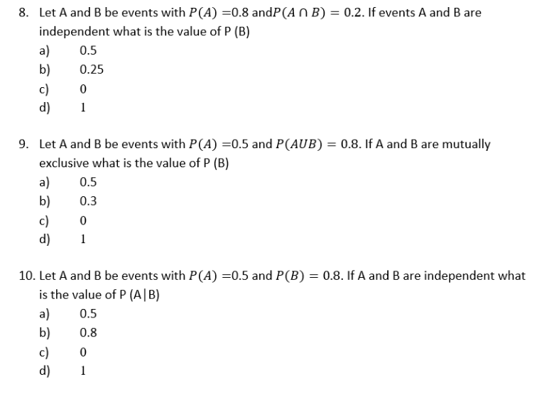 Solved 8. Let A and B be events with P(A)=0.8 and | Chegg.com