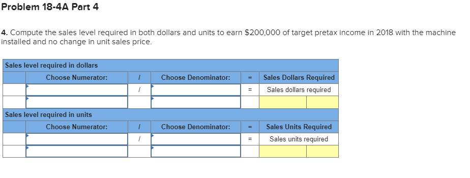 Solved Required information Problem 18-4A Break-even | Chegg.com