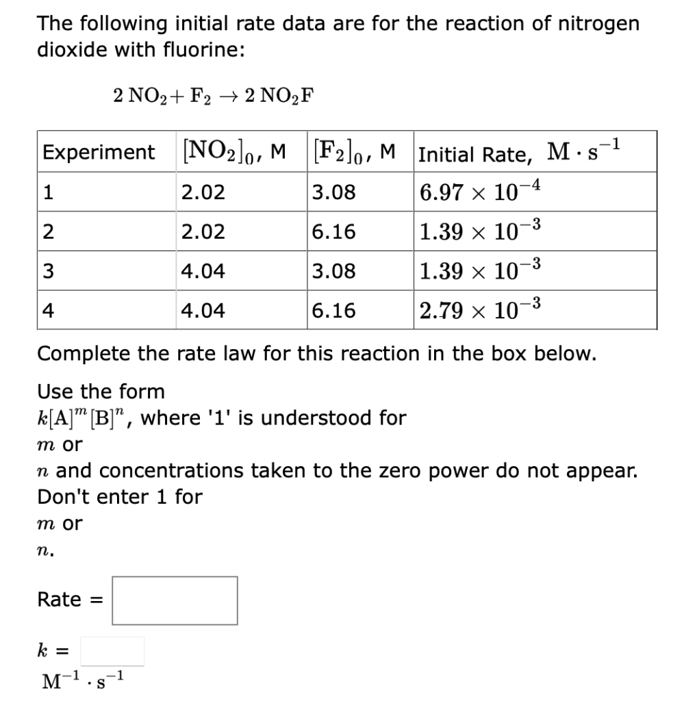 Solved The following initial rate data are for the reaction | Chegg.com