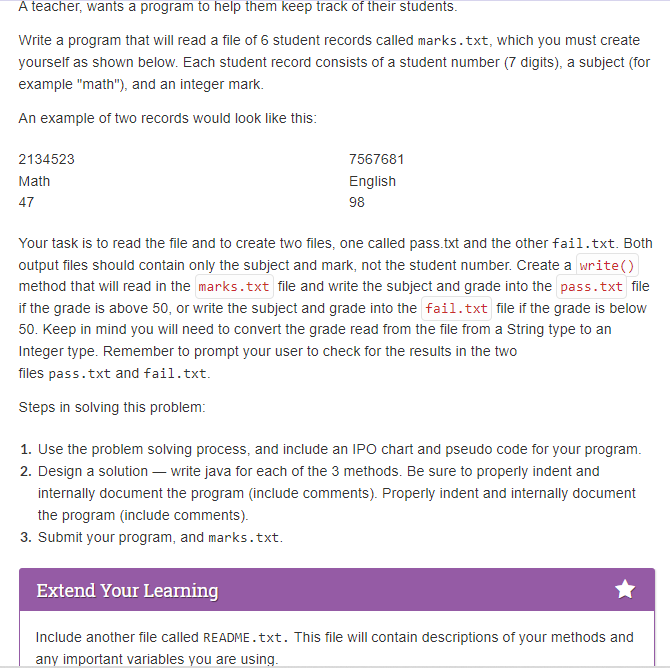 Solved A teacher, wants a program to help them keep track of | Chegg.com