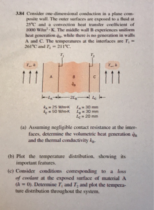 Solved 3.84 Consider one-dimensional conduction in a plane | Chegg.com