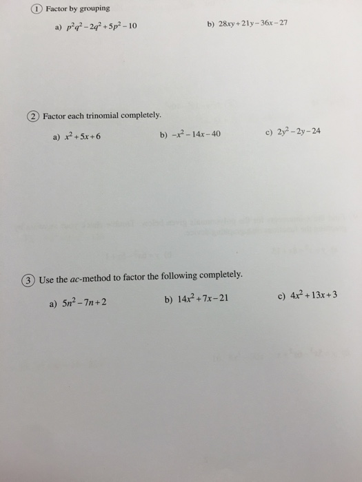 Solved Factor by grouping a) pq-2q2+5p2-10 b) 28xy+ | Chegg.com