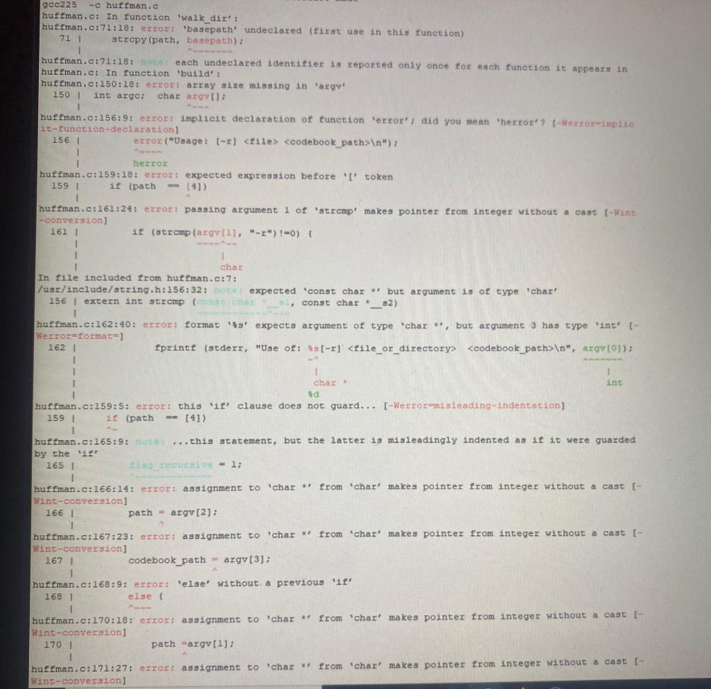 Solved huffman. c:170:18: exsox: assignment to 'char *' from | Chegg.com