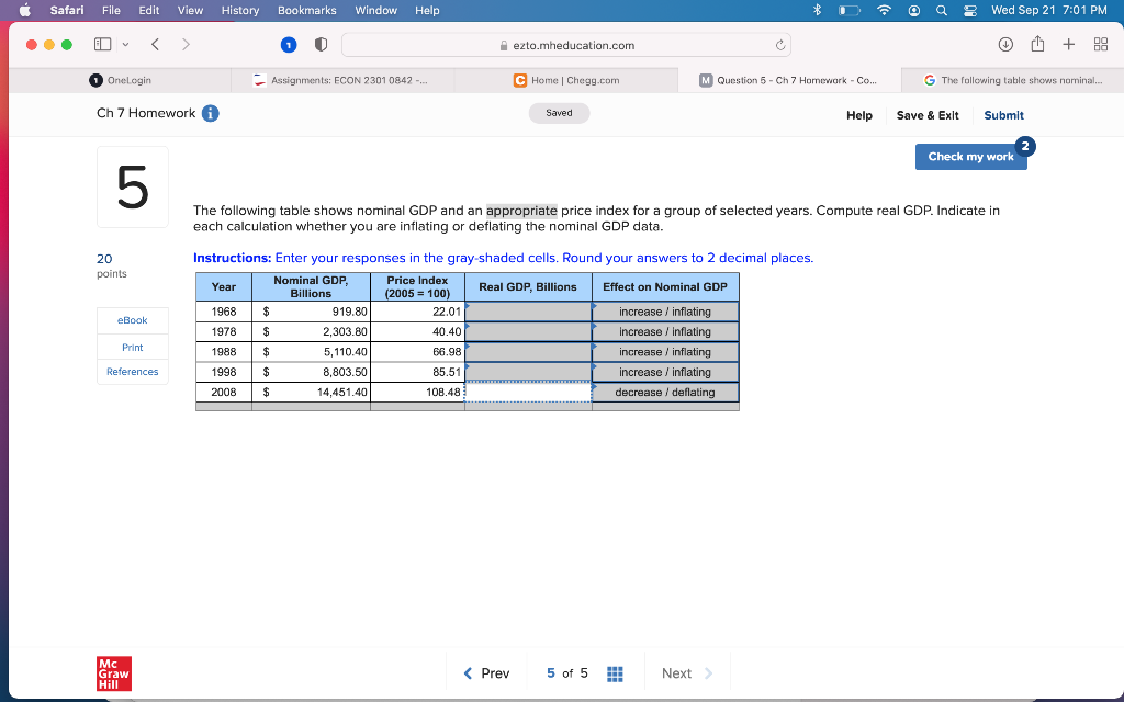 Solved The following table shows nominal GDP and an | Chegg.com