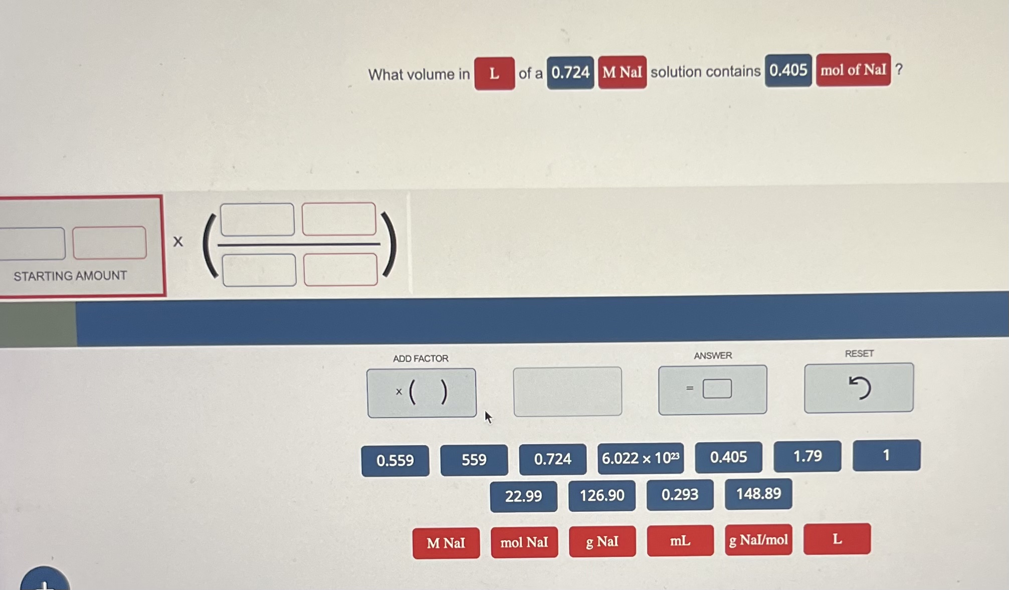 Solved What volume L of a 0.724 M NaI solution contains | Chegg.com