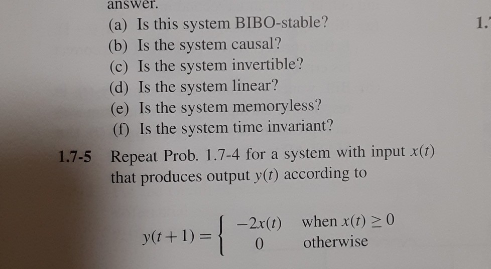Solved answer. (a) Is this system BIBO-stable? (b) Is the | Chegg.com