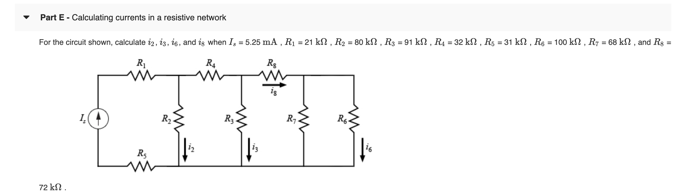 Solved Part E - Calculating currents in a resistive network | Chegg.com