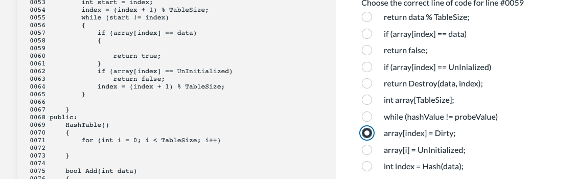 Solved Choose the correct line of code for line #0059 return | Chegg.com