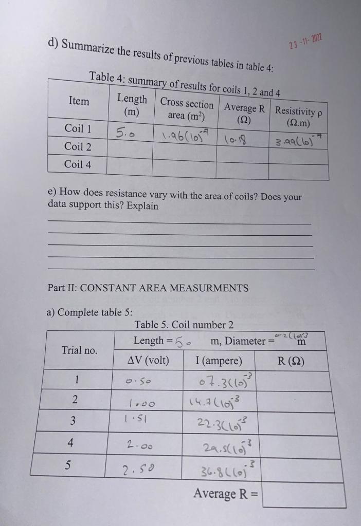 Solved Part I: CONSTANT LENGTH MEASURMENTS a) Complete table | Chegg.com