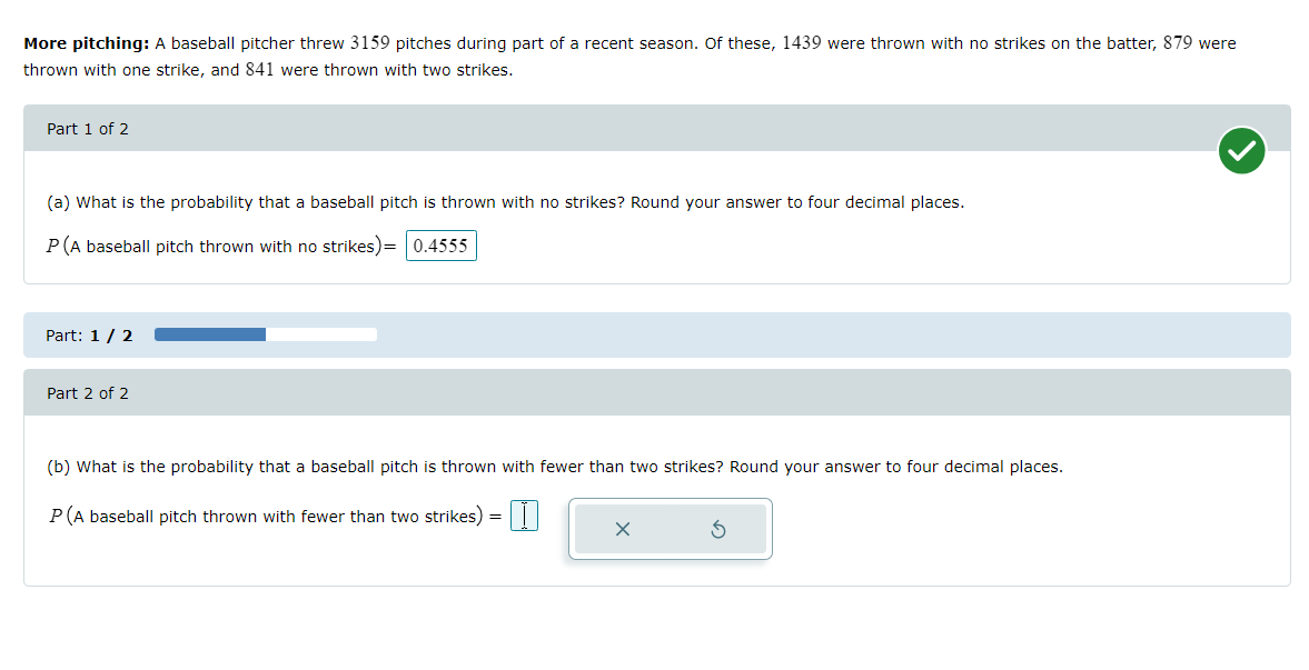 Solved More pitching: A baseball pitcher threw 3159 ﻿pitches | Chegg.com