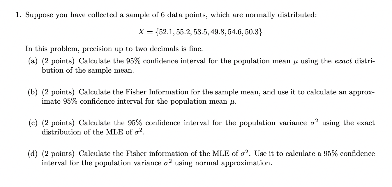 Solved 1. Suppose you have collected a sample of 6 data | Chegg.com