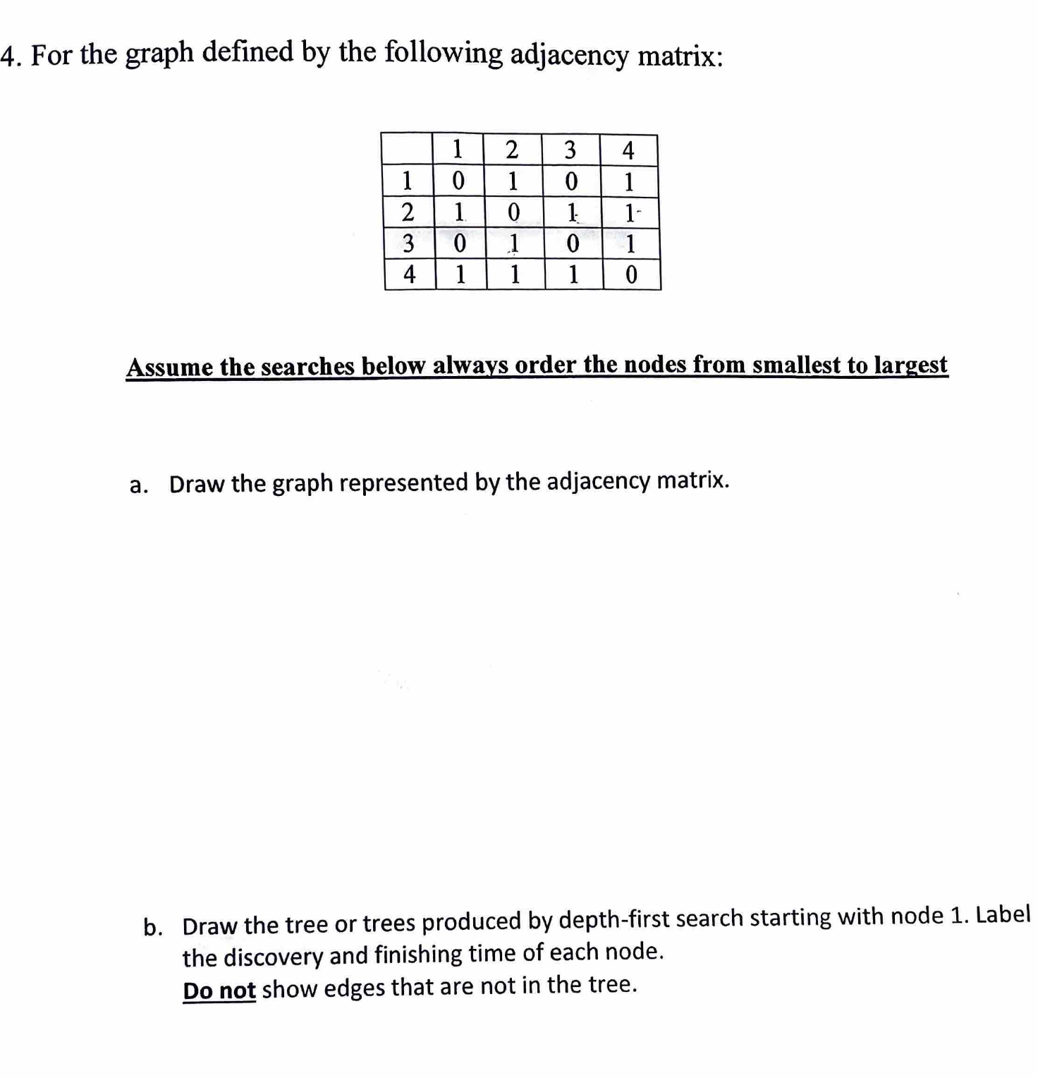 Solved 4. For the graph defined by the following adjacency | Chegg.com