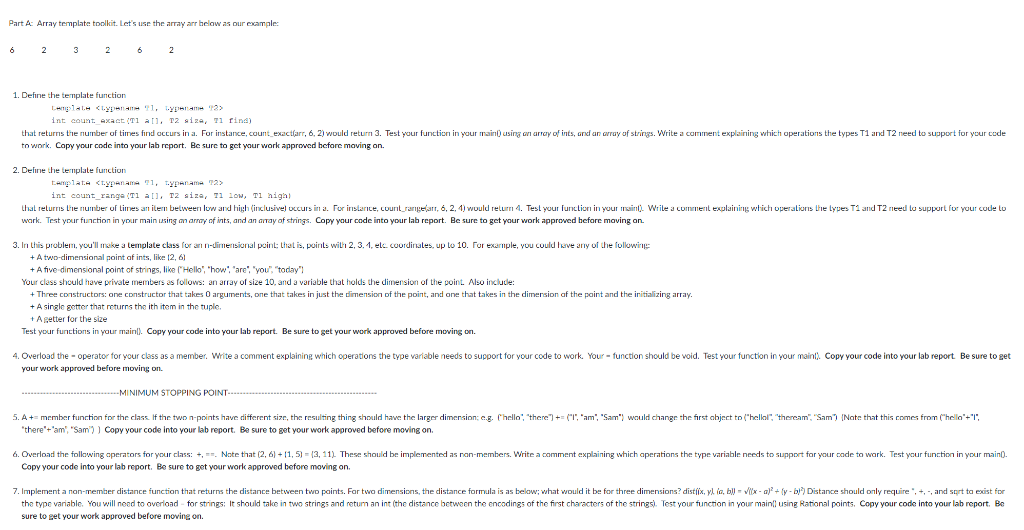 Part A: Array template toolkit. Let's use the array | Chegg.com