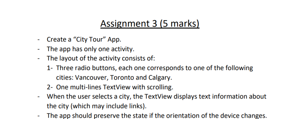 Solved Assignment 3 (5 marks) Create a "City Tour” App. The | Chegg.com