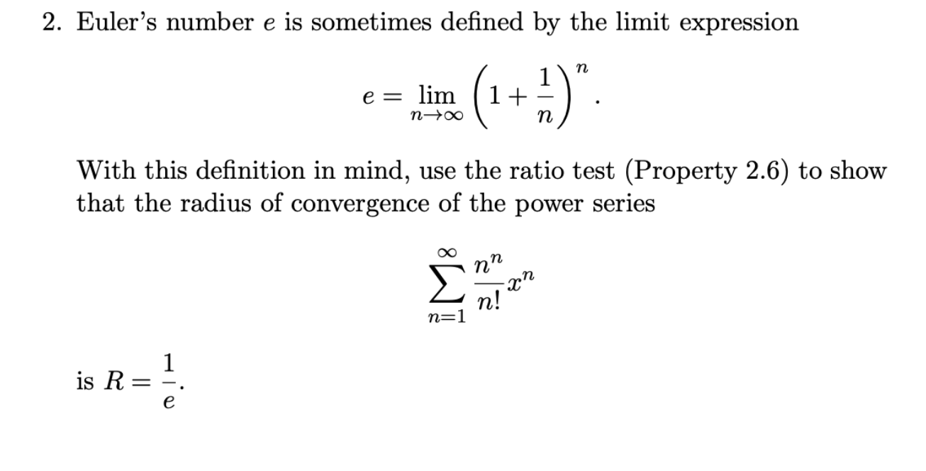 Solved Euler's number e is sometimes defined by the limit | Chegg.com