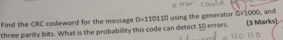 Solved error could Find the CRC codeword for the message | Chegg.com
