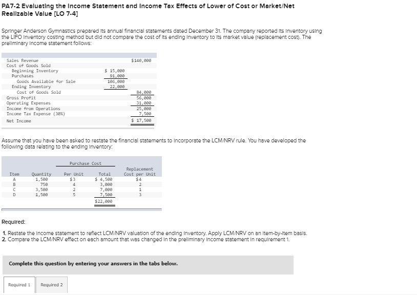 Solved PA7-2 Evaluating the Income Statement and Income Tax | Chegg.com