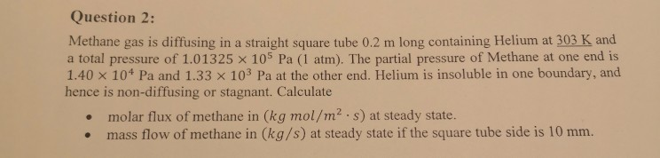 Solved Methane gas is diffusing in a straight square tube 0 | Chegg.com