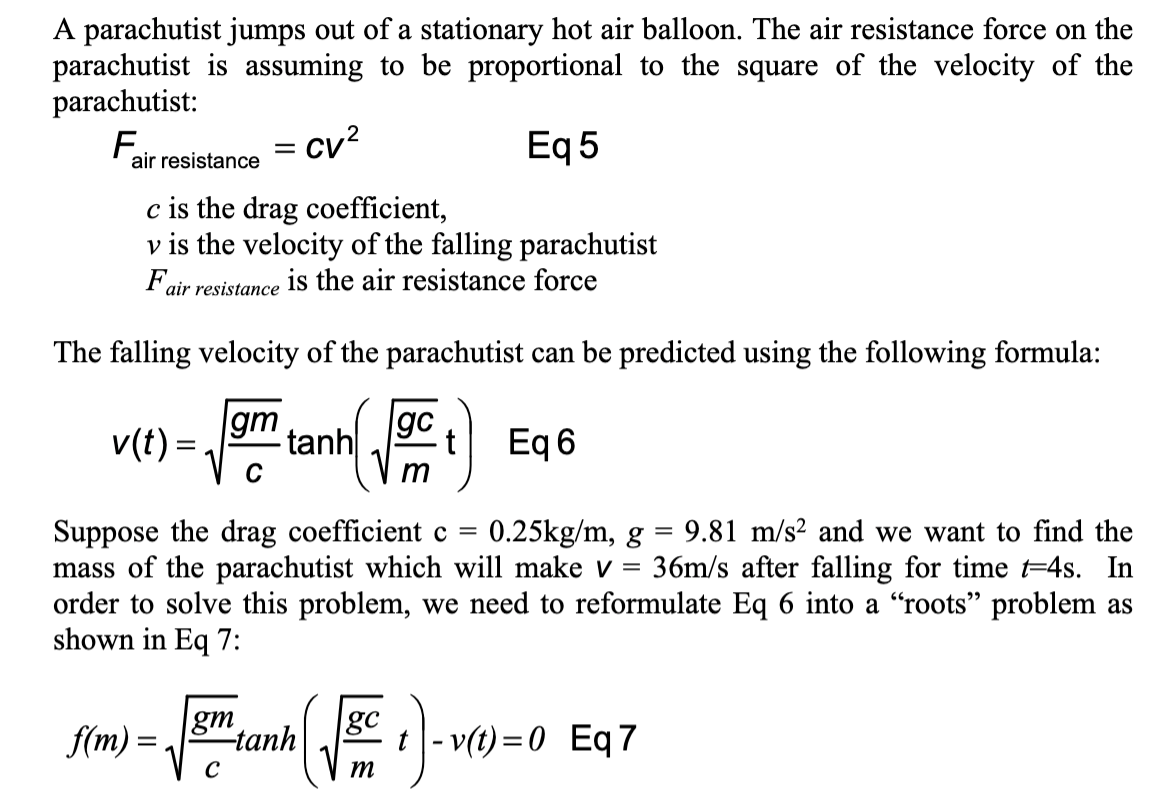 Solved A parachutist jumps out of a stationary hot air | Chegg.com