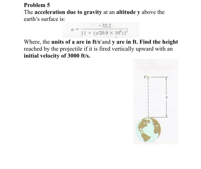 Solved Problem 5 The acceleration due to gravity at an | Chegg.com