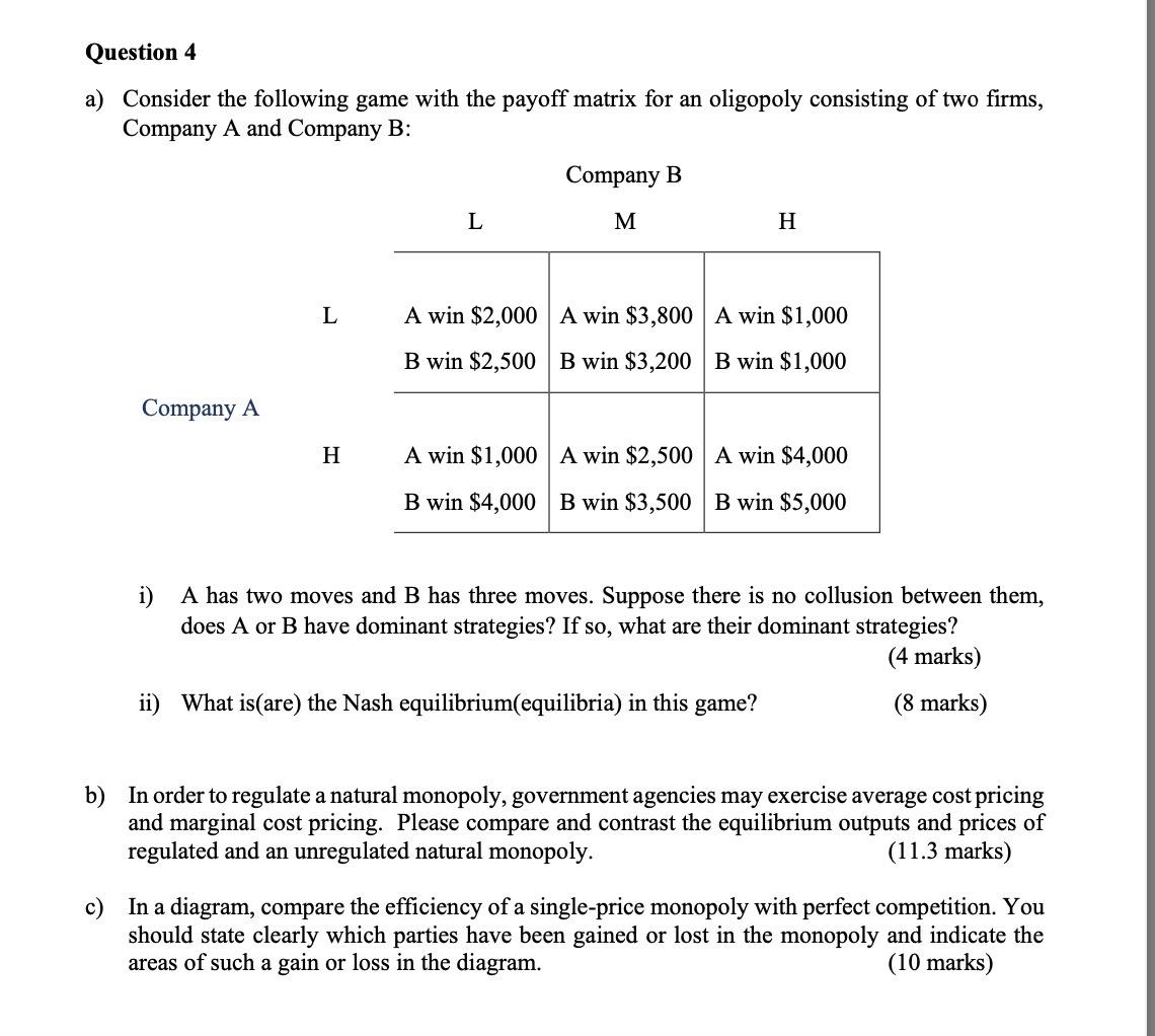 Solved Question 4 a) Consider the following game with the | Chegg.com