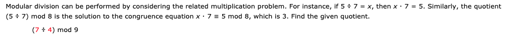 Solved Modular division can be performed by considering the | Chegg.com
