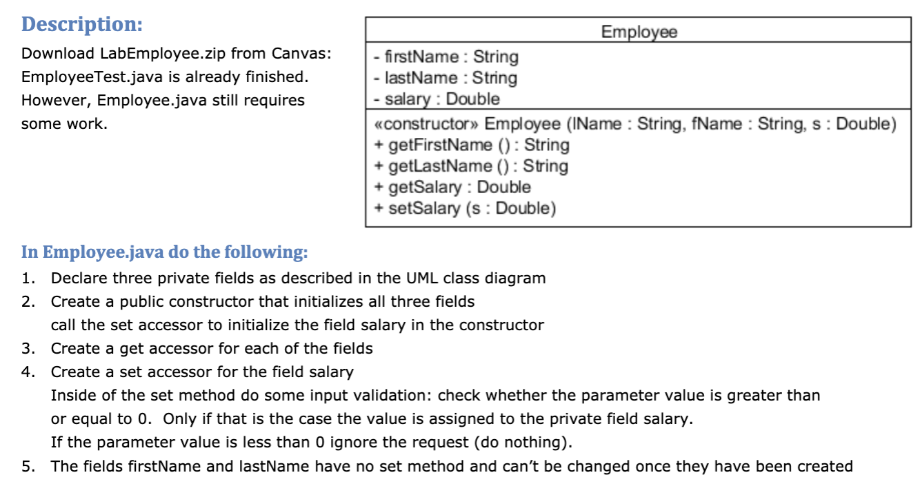 Solved Description: Download LabEmployee.zip from Canvas: | Chegg.com