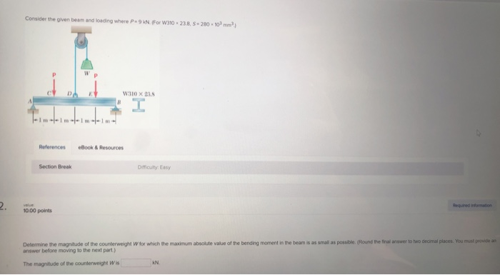 Solved Consider the given beam and loading where P- 9 kN. | Chegg.com