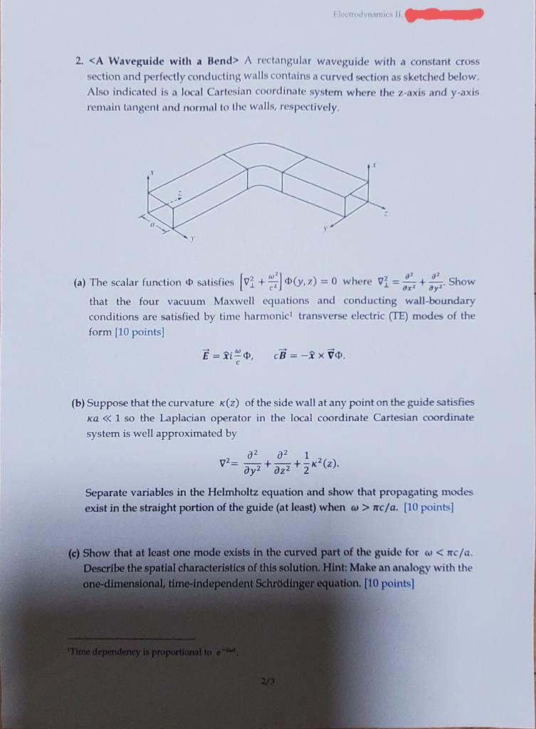 Electrodynamics 2. A rectangular waveguide with a | Chegg.com