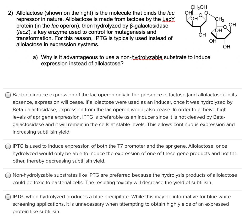 Solved CH2 2) Allolactose (shown on the right) is the | Chegg.com