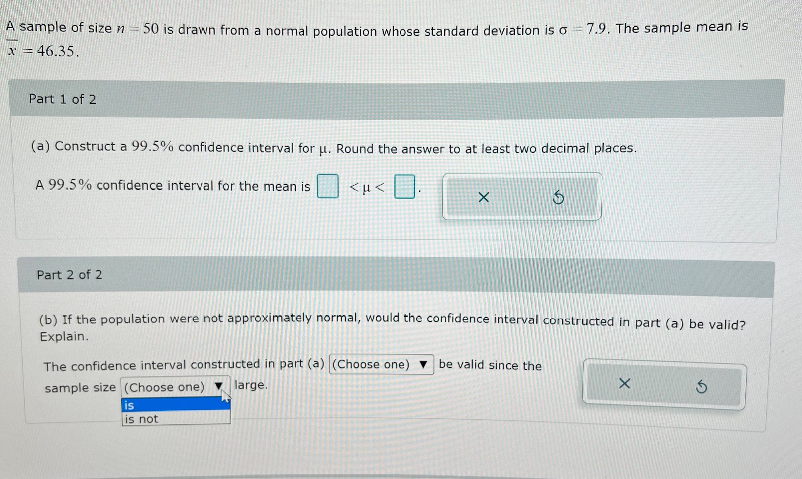 Solved A sample of size n=50 ﻿is drawn from a normal | Chegg.com