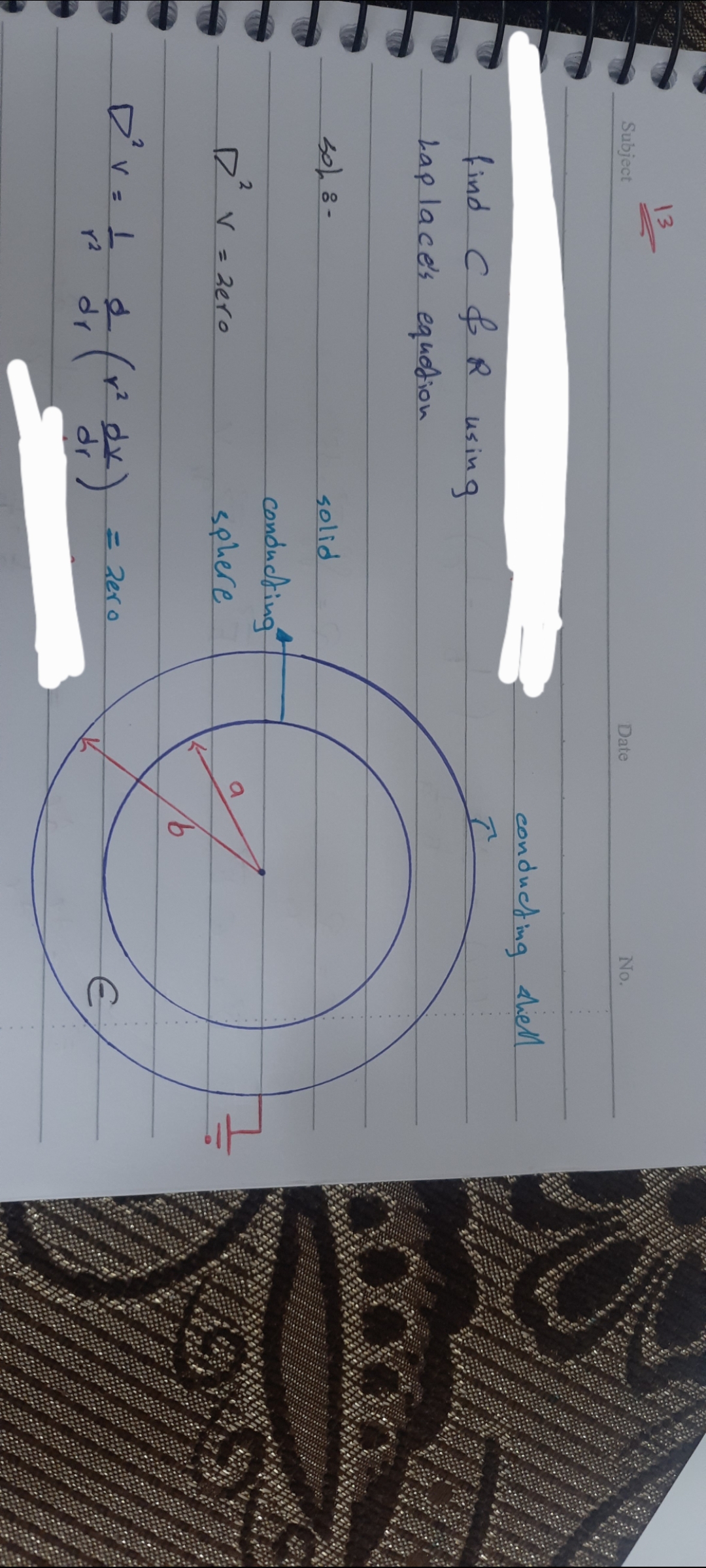 Solved If a=1 cmb=2 cmϵr=5 find Cfind C \& R usin Lap lace's | Chegg.com