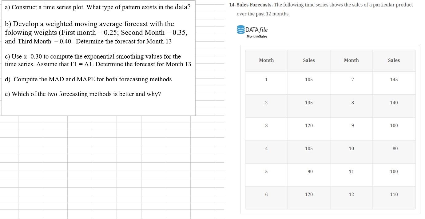 Solved a) Construct a time series plot. What type of pattern | Chegg.com
