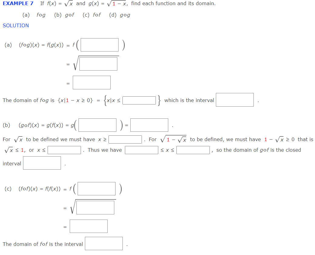 Solved EXAMPLE 7 If f(x)=x and g(x)=1−x, find each function | Chegg.com