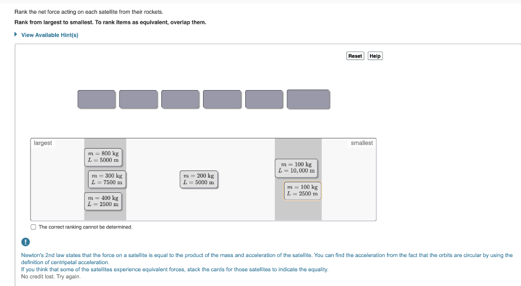 Solved Rank the net force acting on each satellite from | Chegg.com