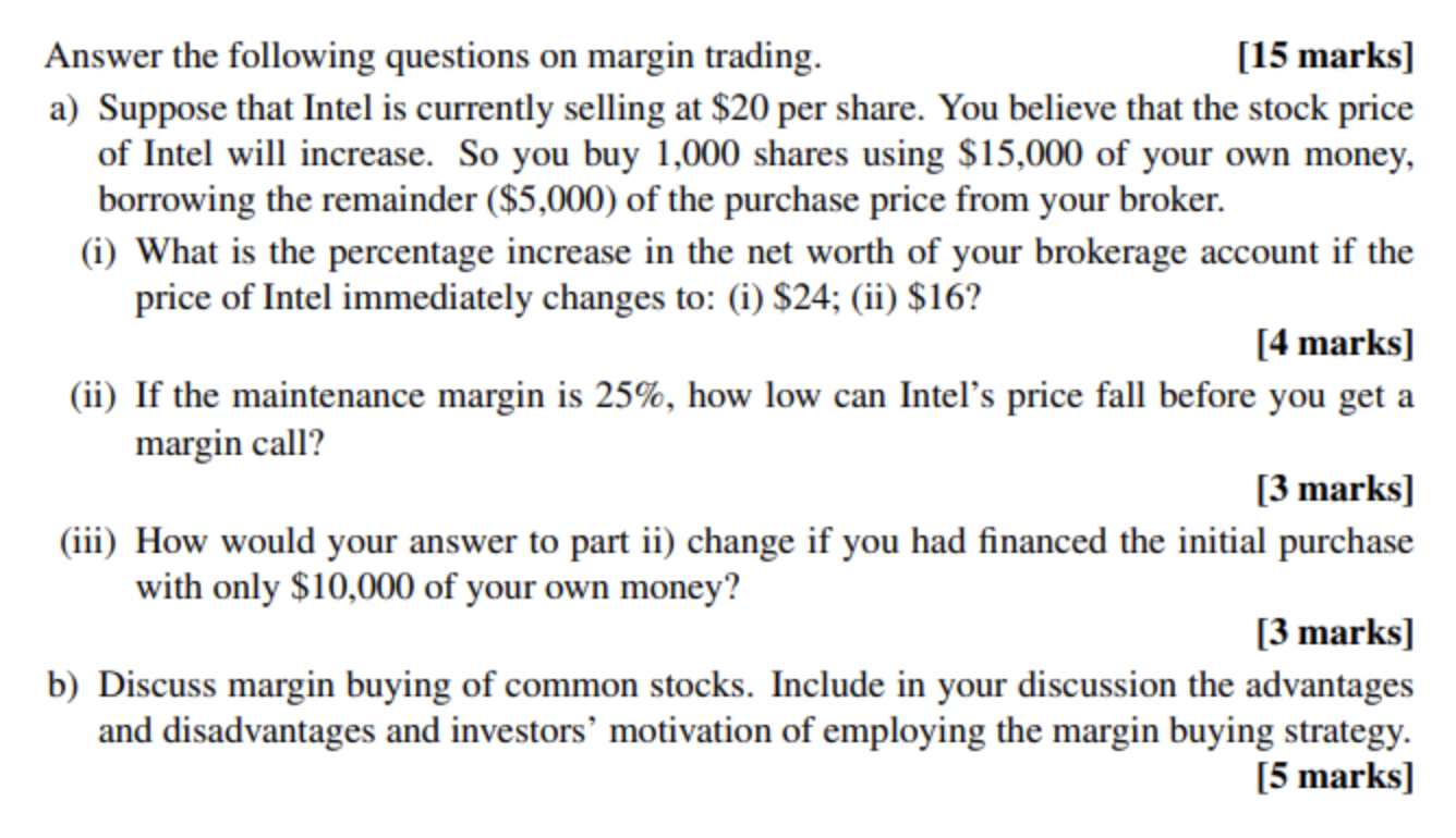 Solved Answer the following questions on margin trading. [15 | Chegg.com