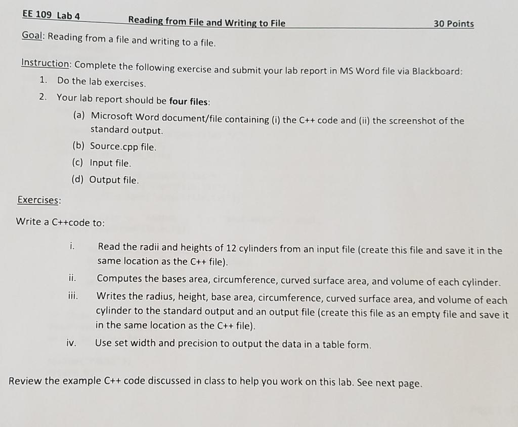 Solved EE 109 Lab 4 Reading from File and Writing to File 30 | Chegg.com