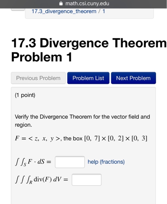 Solved a math.csi.cuny.edu 17.3_divergence_theorem / 1 17.3 | Chegg.com