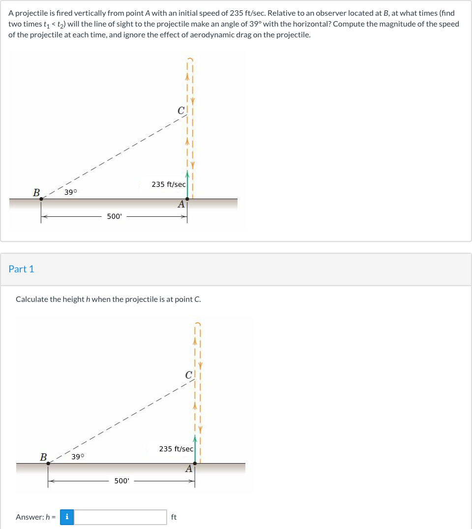 Solved A projectile is fired vertically from point A with an | Chegg.com
