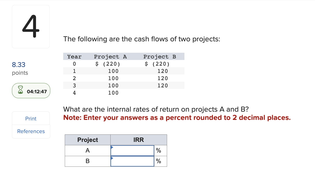 Solved The following are the cash flows of two projects: | Chegg.com