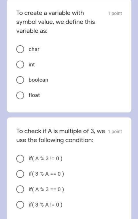 Solved 1 point To create a variable with symbol value, we | Chegg.com