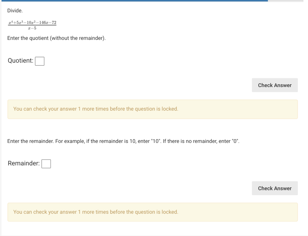 Solved Divide. 24+5r3-1022-146x - 72 2-5 Enter the quotient | Chegg.com
