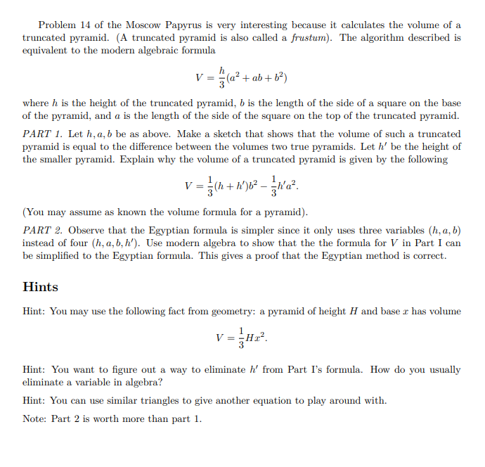 Solved Problem 14 of the Moscow Papyrus is very interesting | Chegg.com