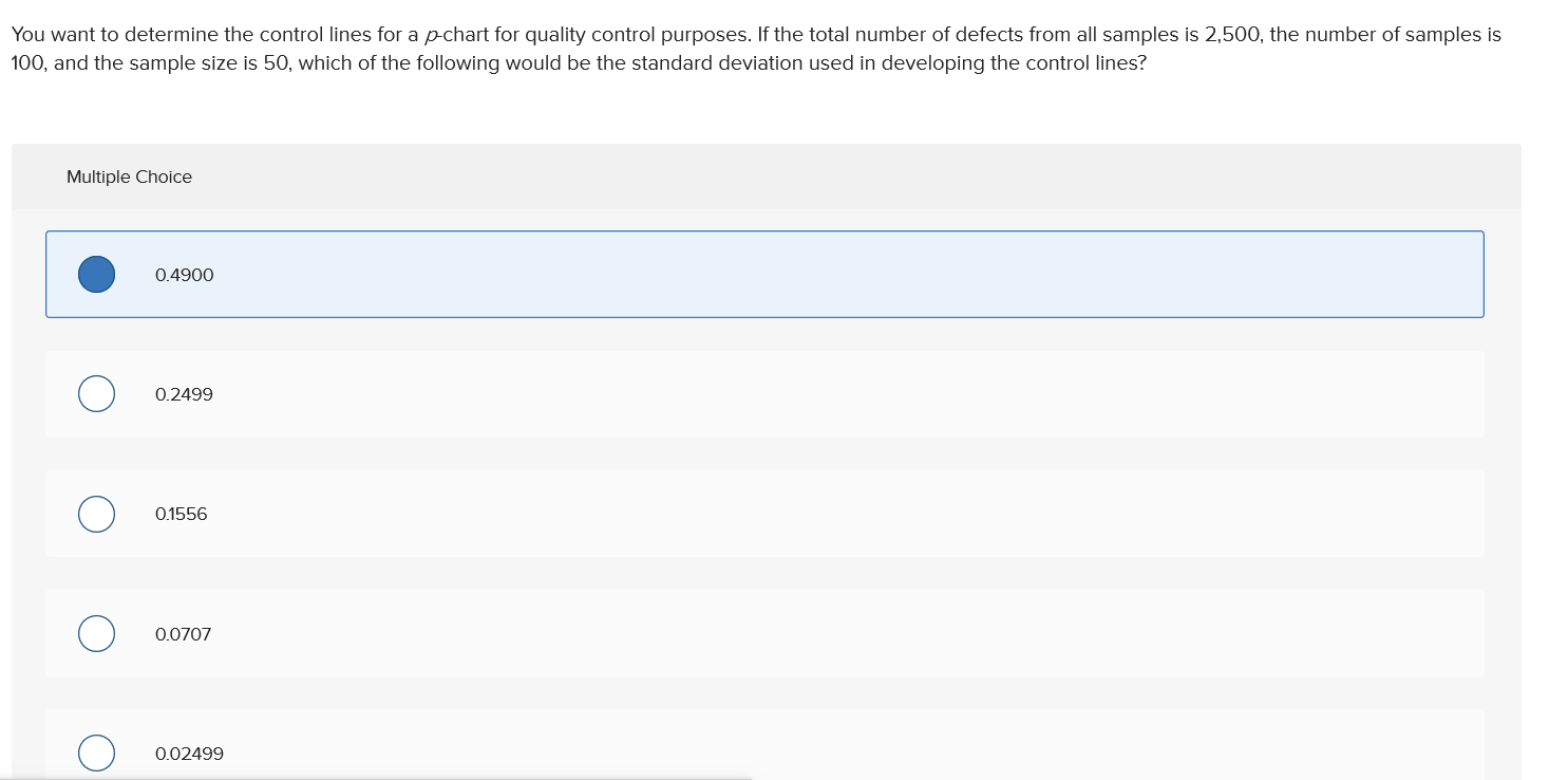 Solved You want to determine the control lines for a p-chart | Chegg.com
