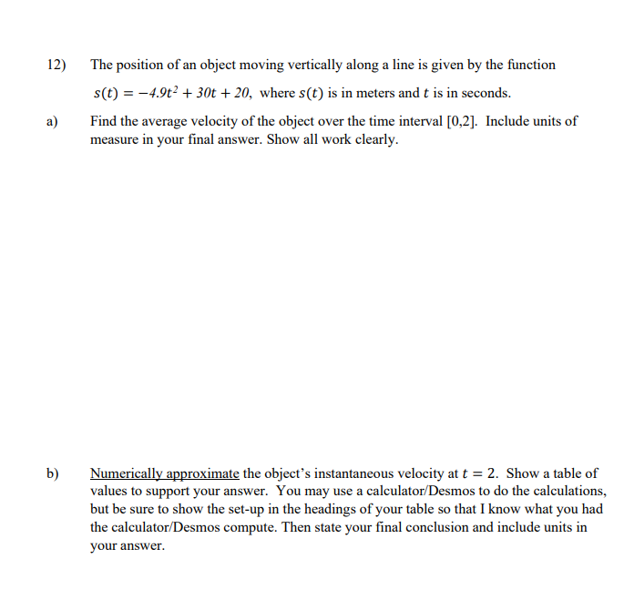 Solved 12) The position of an object moving vertically along | Chegg.com