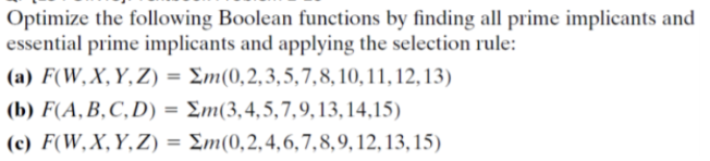 Optimize the following Boolean functions by finding | Chegg.com
