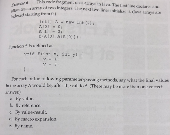 Solved Exercise 6 This code fragment uses arrays in Java. | Chegg.com