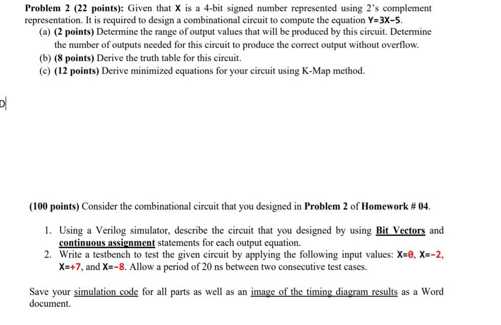 Problem 2 (22 points): Given that X is a 4-bit signed | Chegg.com