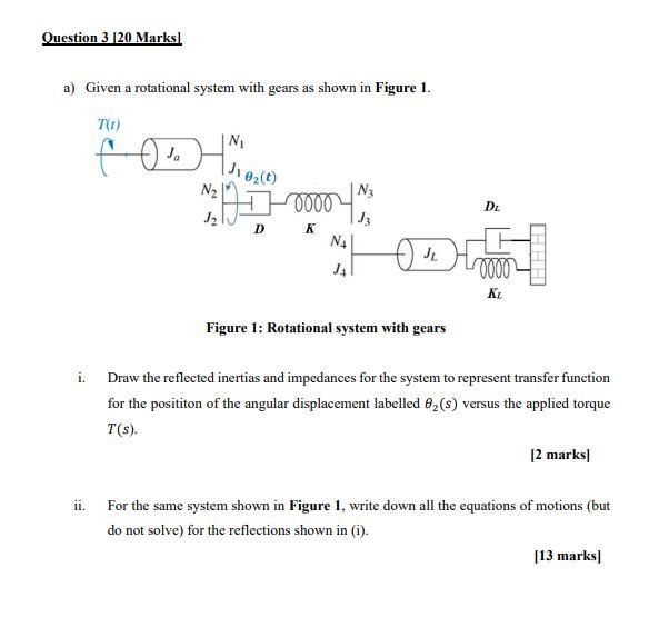 Solved Question 3 20 Marks/ a) Given a rotational system | Chegg.com